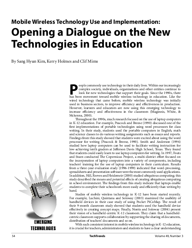 (PDF) Opening a Dialogue on the New Technologies in Education