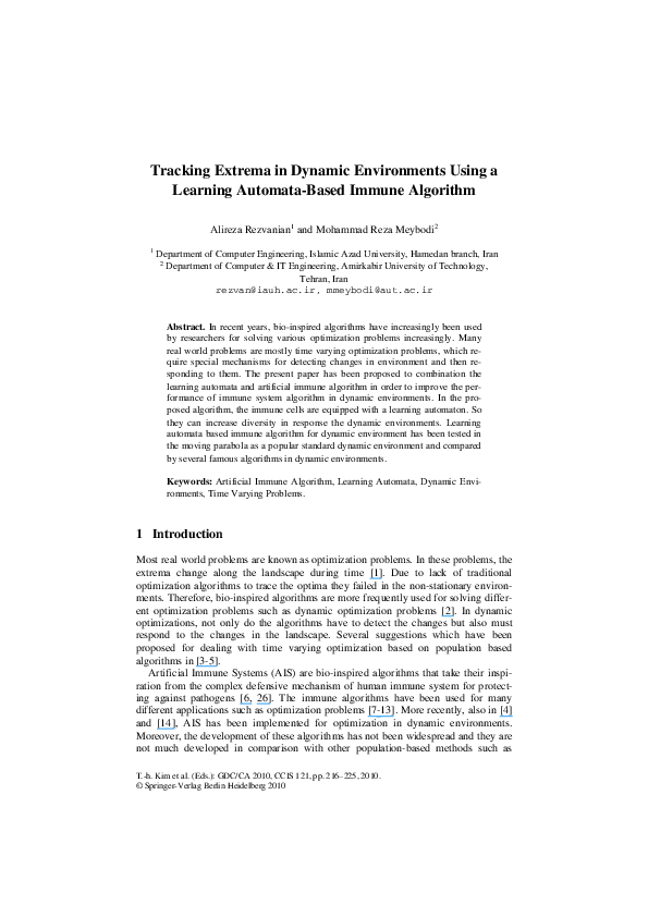 (PDF) Tracking Extrema in Dynamic Environments Using a Learning Automata-Based Immune Algorithm
