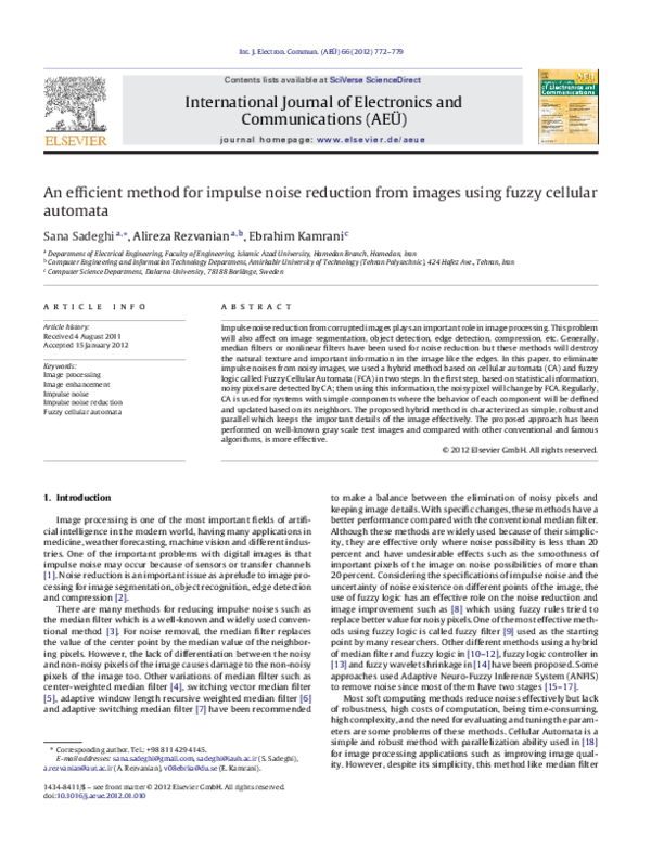 Pdf An Efficient Method For Impulse Noise Reduction From Images Using Fuzzy Cellular Automata