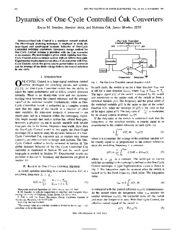 (PDF) Dynamics of one-cycle controlled Cuk converters