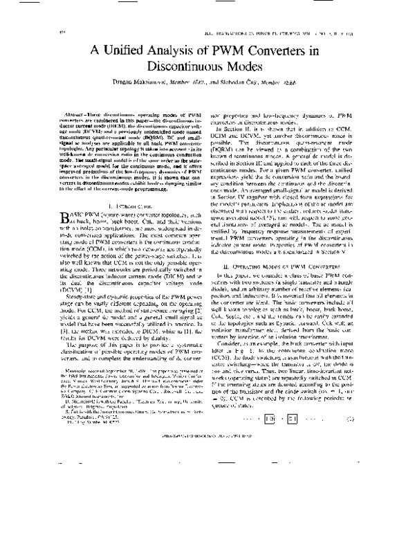 (PDF) A unified analysis of PWM converters in discontinuous modes