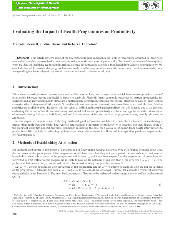 (PDF) Evaluating the Impact of Health Programmes