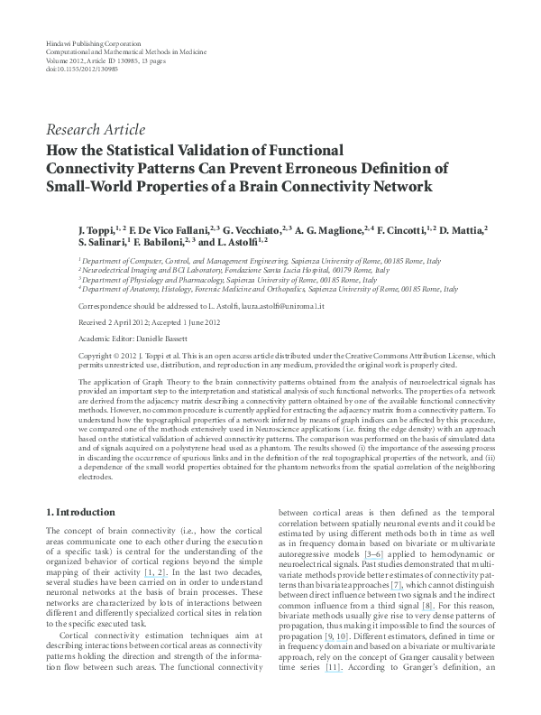Pdf How The Statistical Validation Of Functional Connectivity