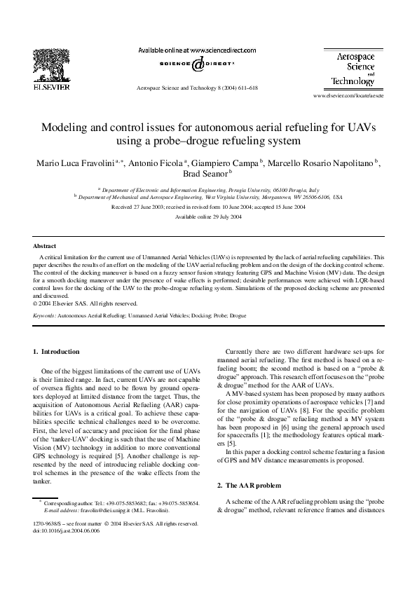 Pdf Modeling And Control Issues For Autonomous Aerial Refueling For Uavs Using A Probe Drogue