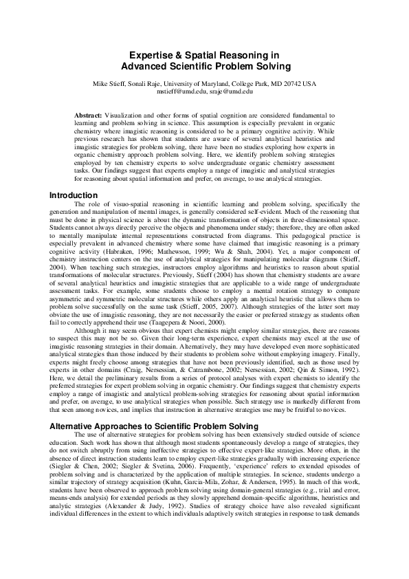 (PDF) Expertise & spatial reasoning in advanced scientific problem solving