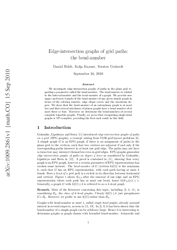 (PDF) Edge-intersection graphs of grid paths: The bend-number