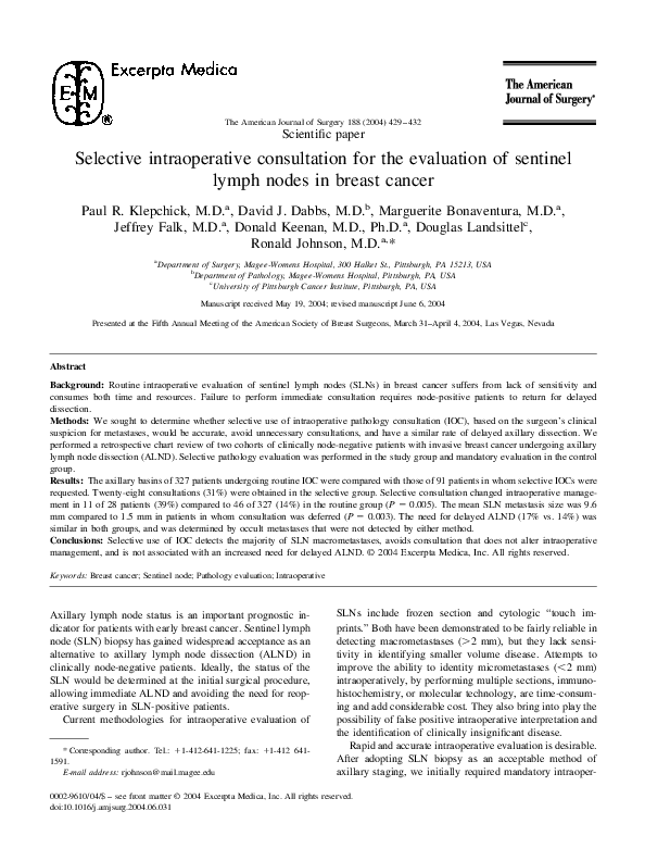 (PDF) Selective Intraoperative Consultation for Sentinel Lymph Nodes in ...