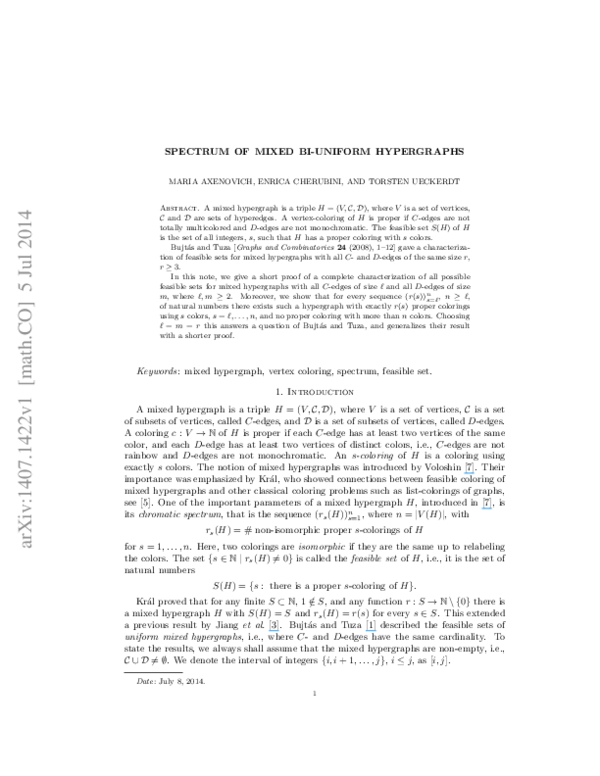 (PDF) Spectrum of Mixed Bi-uniform Hypergraphs | T. Ueckerdt - Academia.edu