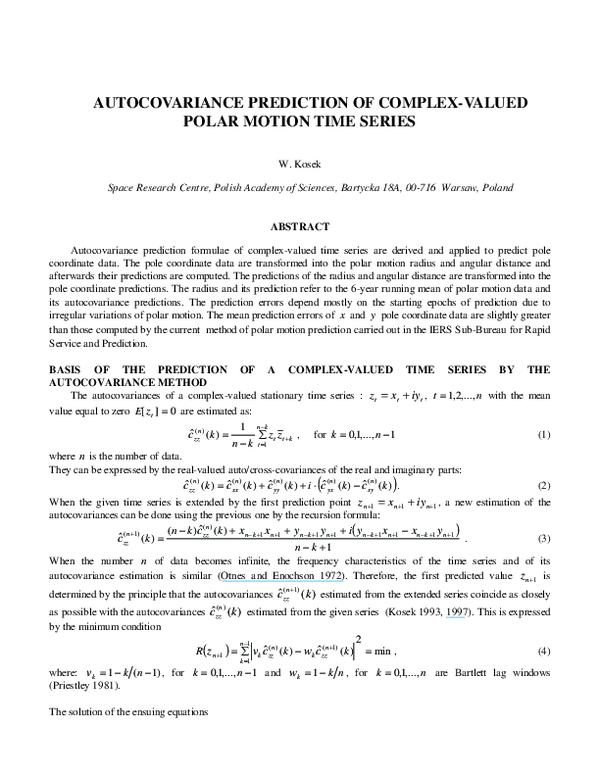 (PDF) Autocovariance prediction of complex-valued polar motion time series