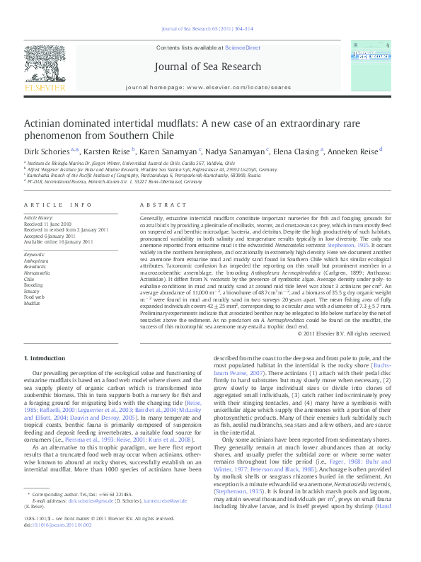 (PDF) Actinian dominated intertidal mudflats: A new case of an ...