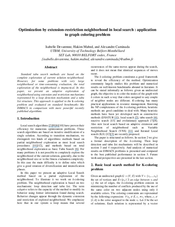 (PDF) Optimization by extension-restriction neighborhood in local ...