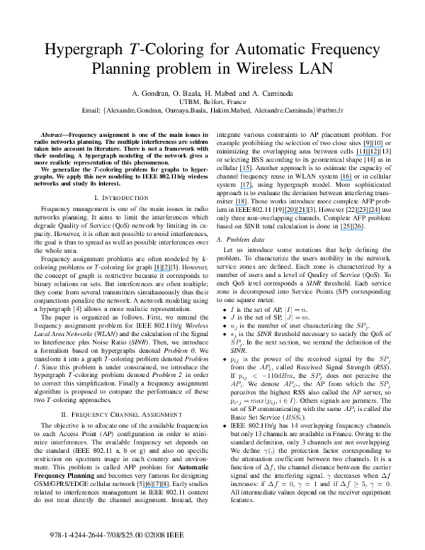(PDF) Hypergraph T-coloring for automatic frequency planning problem in wireless LAN