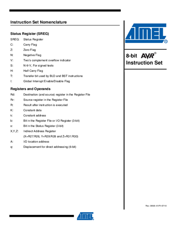 (PDF) Instruction Set Nomenclature Status Register (SREG) Registers and ...