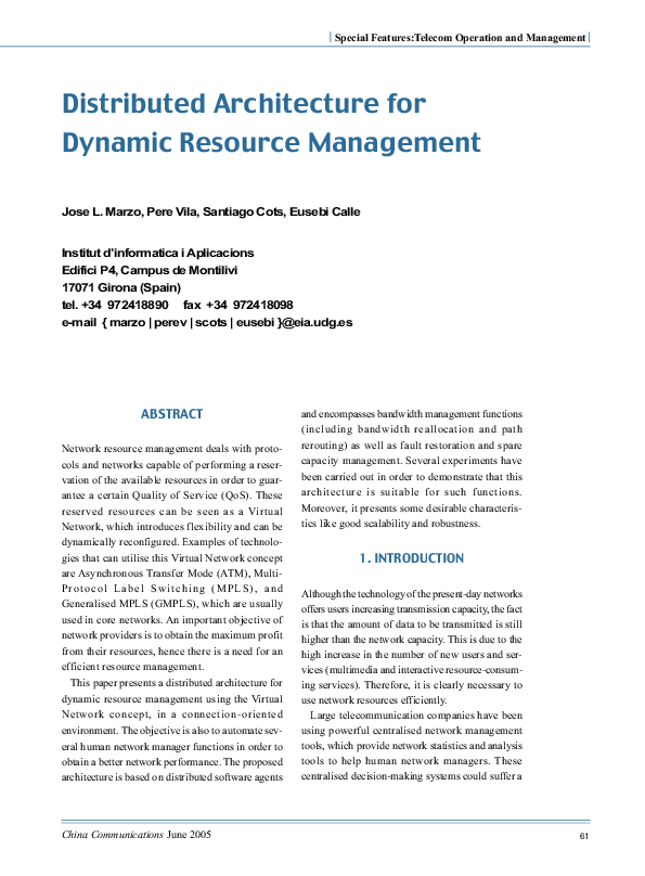 Pdf Distributed Architecture For Dynamic Resource Management