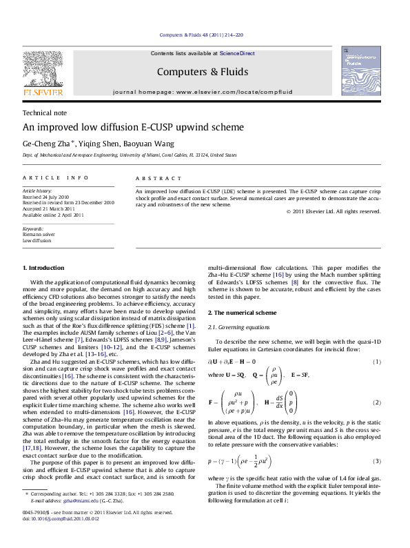 (PDF) An improved low diffusion E-CUSP upwind scheme | Ge-cheng Zha - Academia.edu