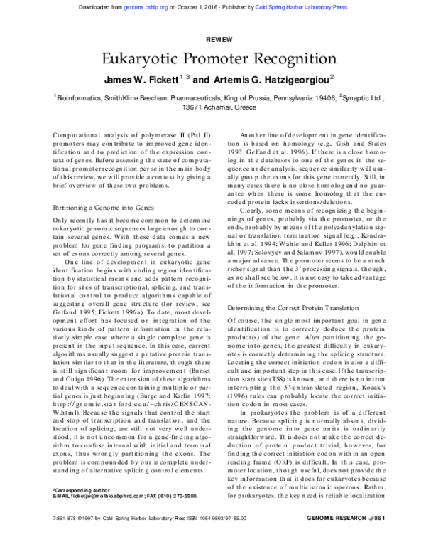 (PDF) Eukaryotic Promoter Recognition