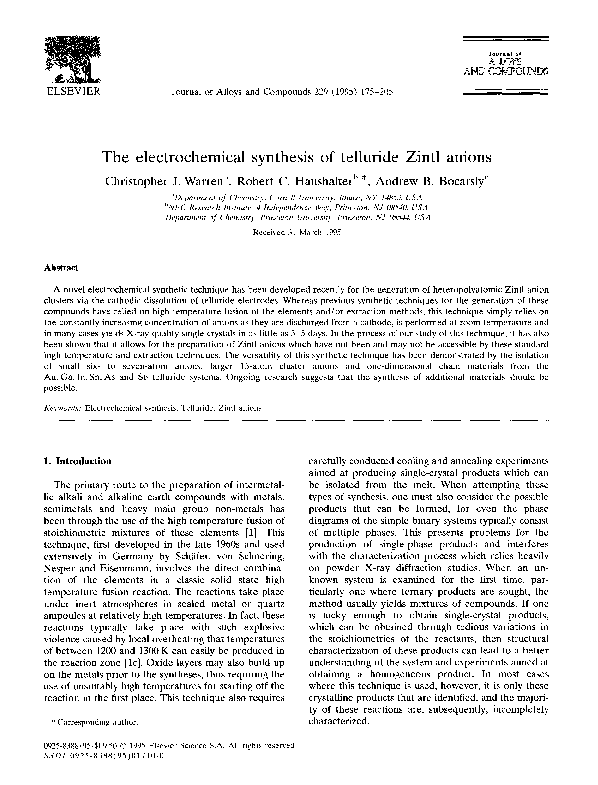 (PDF) The electrochemical synthesis of telluride Zintl anions