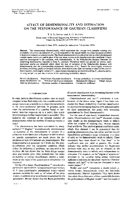 (PDF) Effect of dimensionality and estimation on the performance of gaussian classifiers