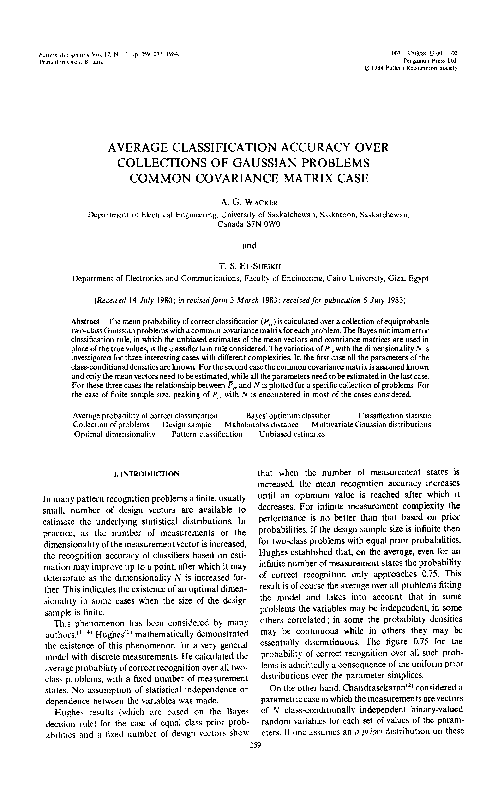 (PDF) Average classification accuracy over collections of gaussian problems - common covariance ...