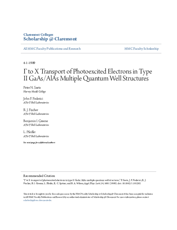 (PDF) Γ to X transport of photoexcited electrons in type II GaAs/AlAs multiple quantum well ...