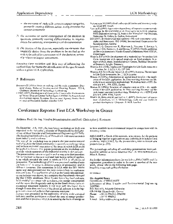 (PDF) Conference reports: First LCA workshop in greece