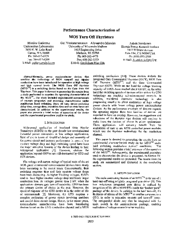 (PDF) Performance characterization of MOS turn off thyristors (PDF) Performance characterization of MOS turn off thyristors