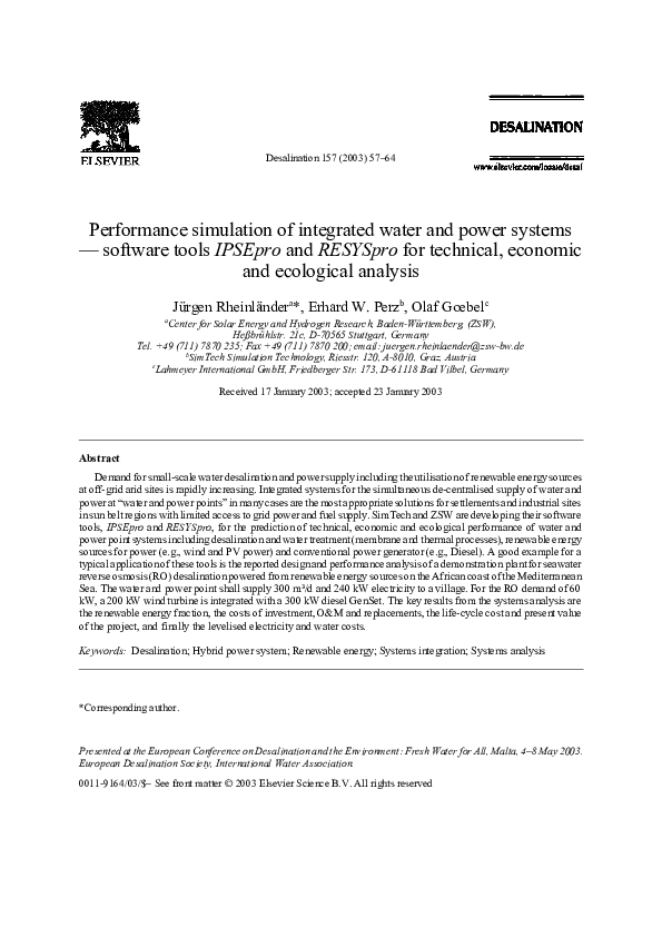 (PDF) Performance simulation of integrated water and power systems — software tools IPSEpro and ...