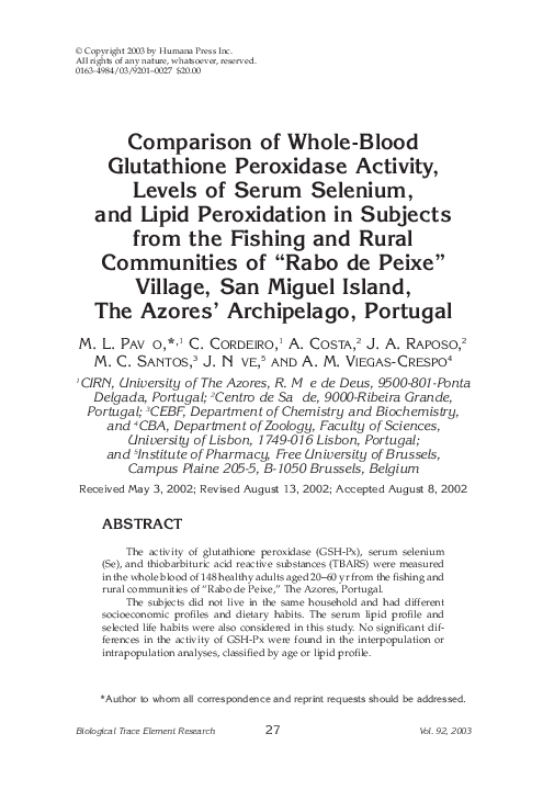 (PDF) Comparison of whole-blood glutathione peroxidase activity, levels ...