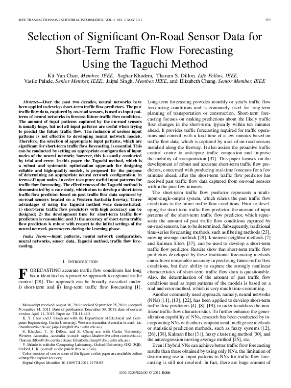 (PDF) Selection of Significant On-Road Sensor Data for Short-Term Traffic Flow Forecasting Using ...