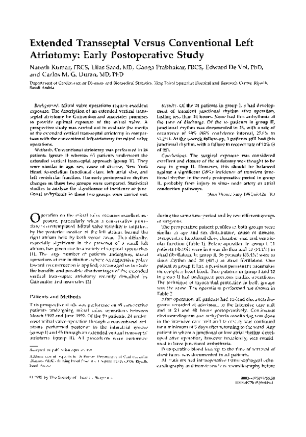 (PDF) Extended transseptal versus conventional left atriotomy: Early ...