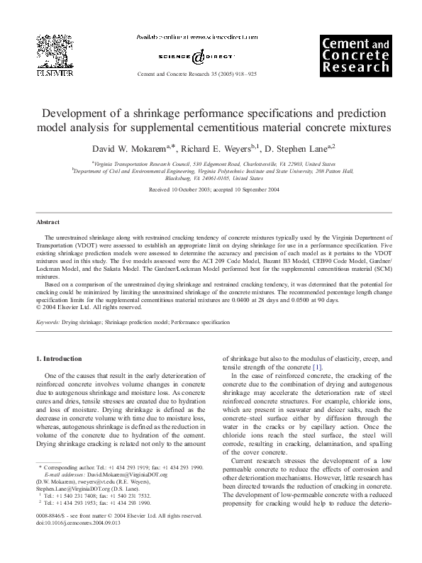 Pdf Development Of A Shrinkage Performance Specifications And Prediction Model Analysis For