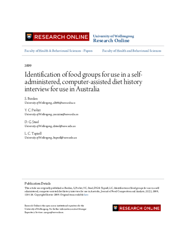 (PDF) Identification of food groups for use in a self-administered ...