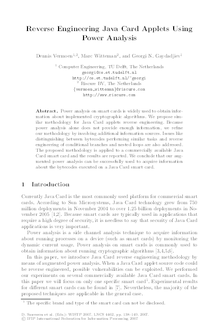 (PDF) Reverse Engineering Java Card Applets Using Power Analysis