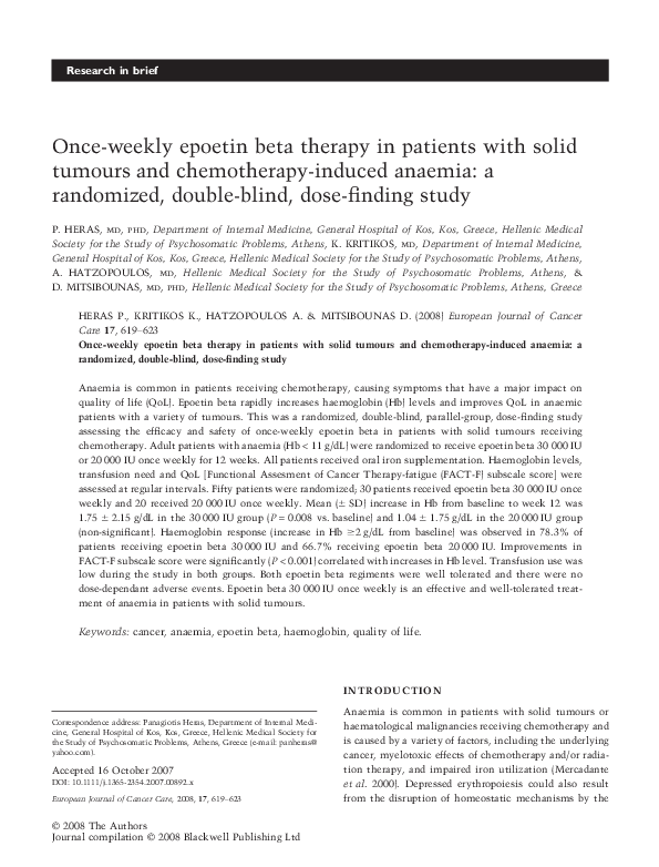 (PDF) Once-weekly epoetin beta therapy in patients with solid tumours ...