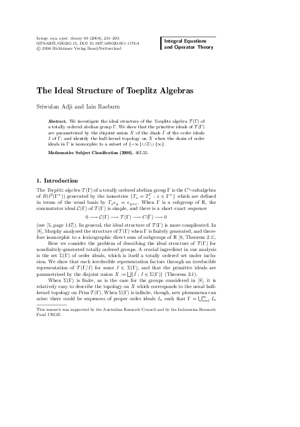 (PDF) The Ideal Structure of Toeplitz Algebras