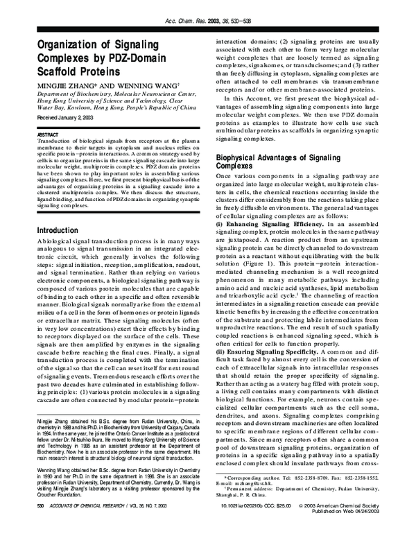 (PDF) Organization of Signaling Complexes by PDZ-Domain Scaffold ...