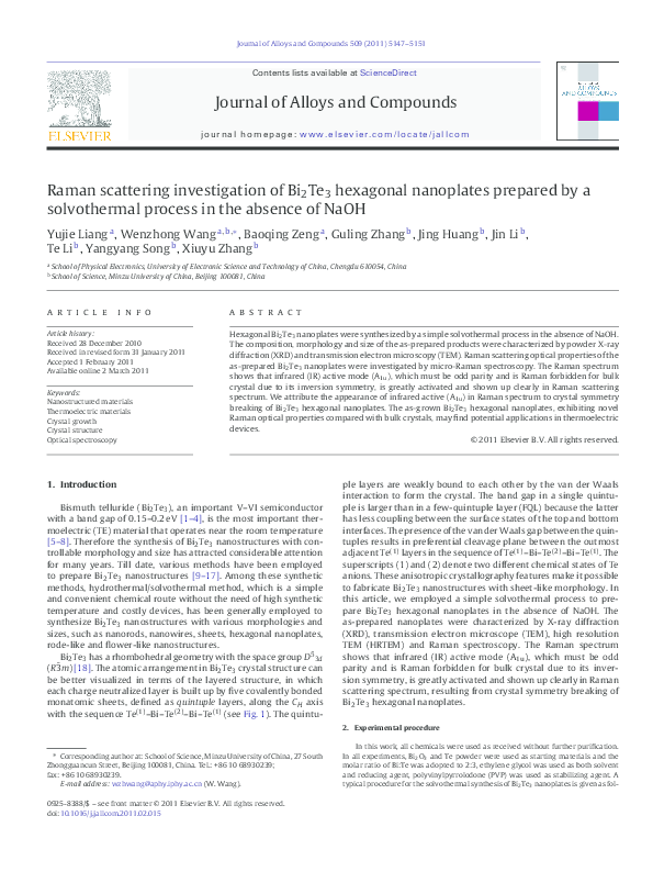 (PDF) Raman scattering investigation of Bi2Te3 hexagonal nanoplates ...