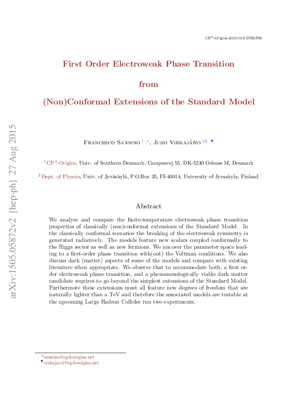 (PDF) First order electroweak phase transition from (non)conformal extensions of the standard model