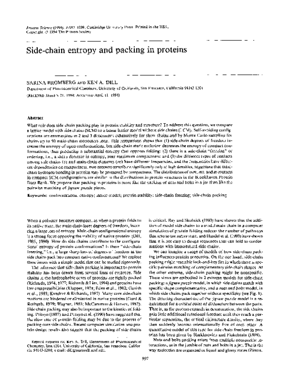 (PDF) Side-chain entropy and packing in proteins