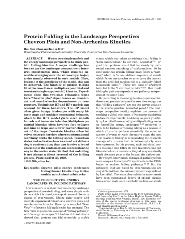 (PDF) Protein folding in the landscape perspective: Chevron plots and ...