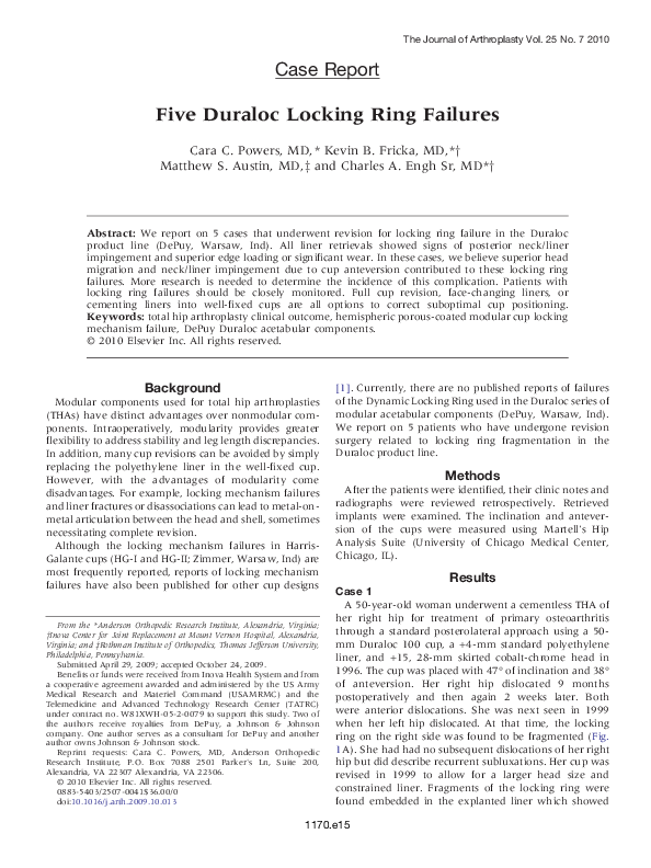 (PDF) Five Duraloc Locking Ring Failures