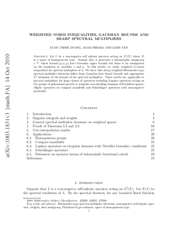Pdf Weighted Norm Inequalities Gaussian Bounds And Sharp Spectral