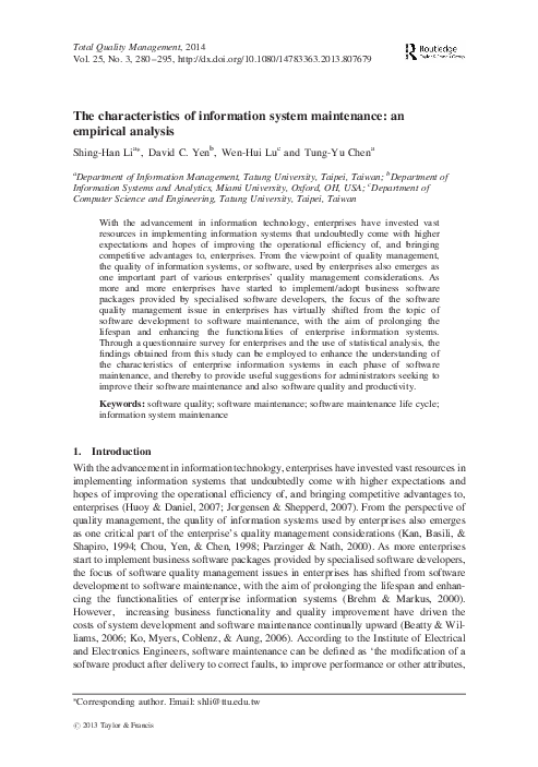 (PDF) The characteristics of information system maintenance: an ...
