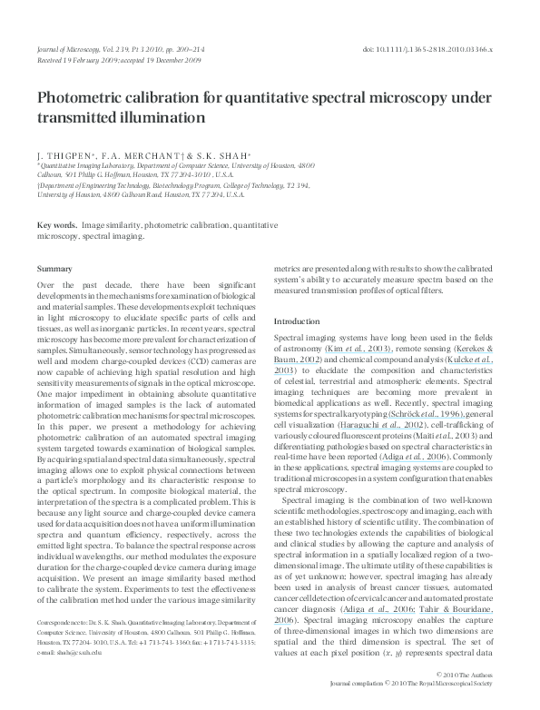 (PDF) Photometric calibration for quantitative spectral microscopy ...