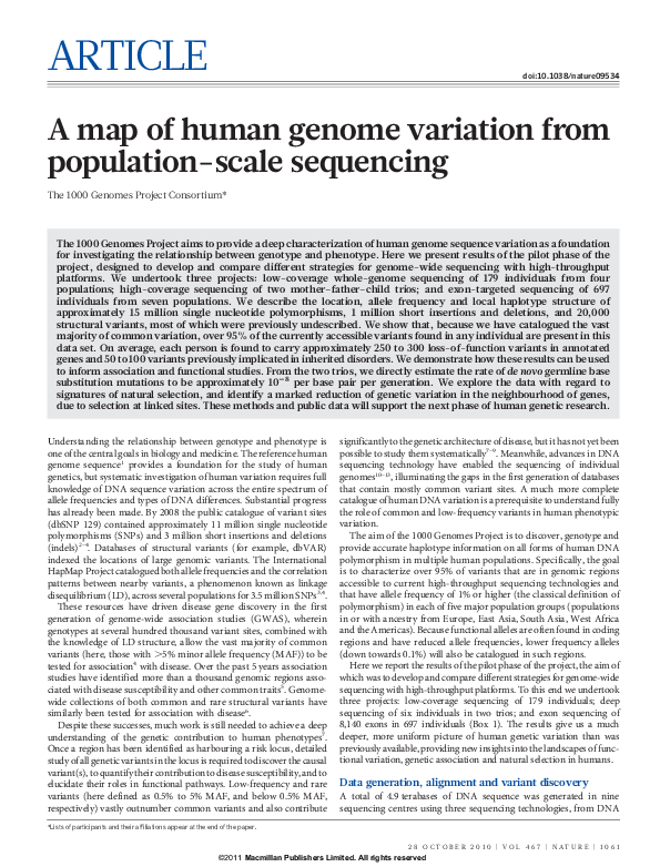 (PDF) A map of human genome variation from population-scale sequencing