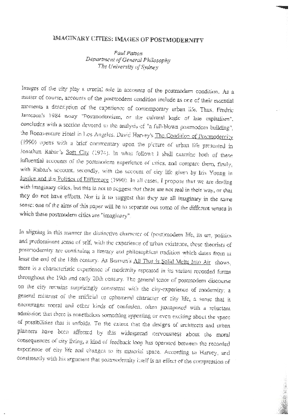 (PDF) Imaginary cities: images of postmodernity | Paul Patton - Academia.edu