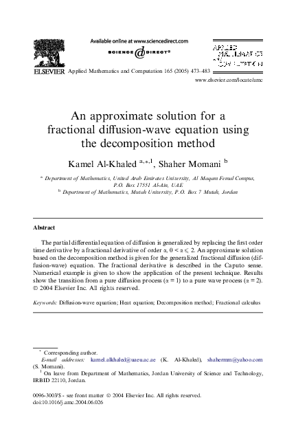 (PDF) An approximate solution for a fractional diffusion-wave equation ...
