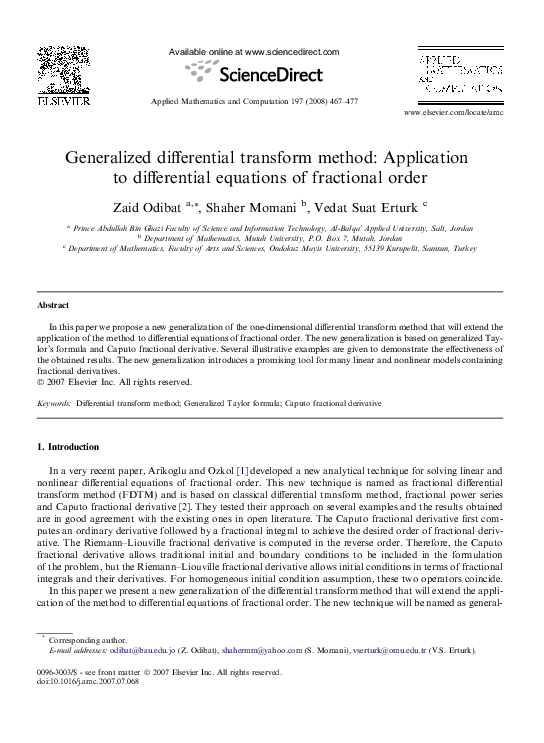 Pdf Generalized Differential Transform Method Application To