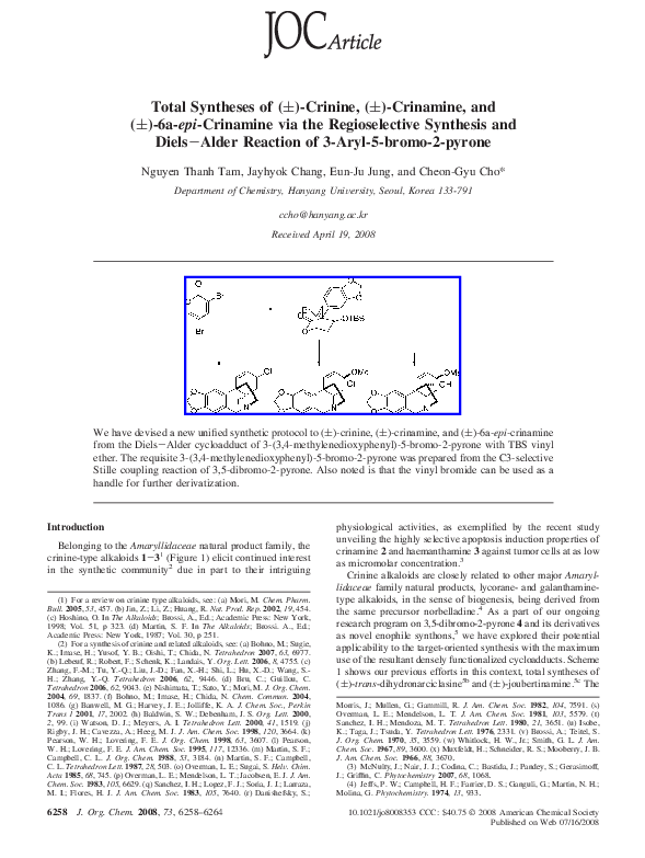 (PDF) Total Syntheses of (±)-Crinine, (±)-Crinamine, and (±)-6a- epi ...
