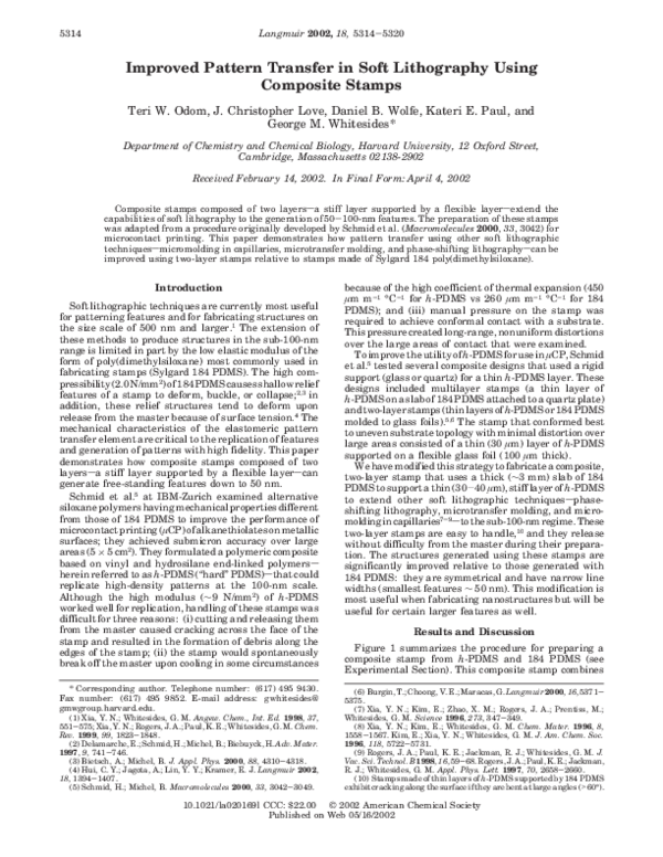 (PDF) Improved Pattern Transfer in Soft Lithography Using Composite Stamps